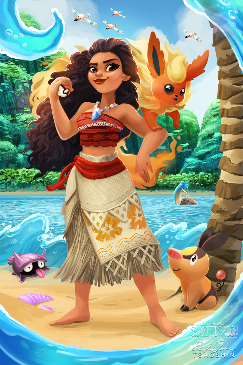 Moana x Pokémon: Island Crossover — Flareon, Tepig, Shellder & Lapras