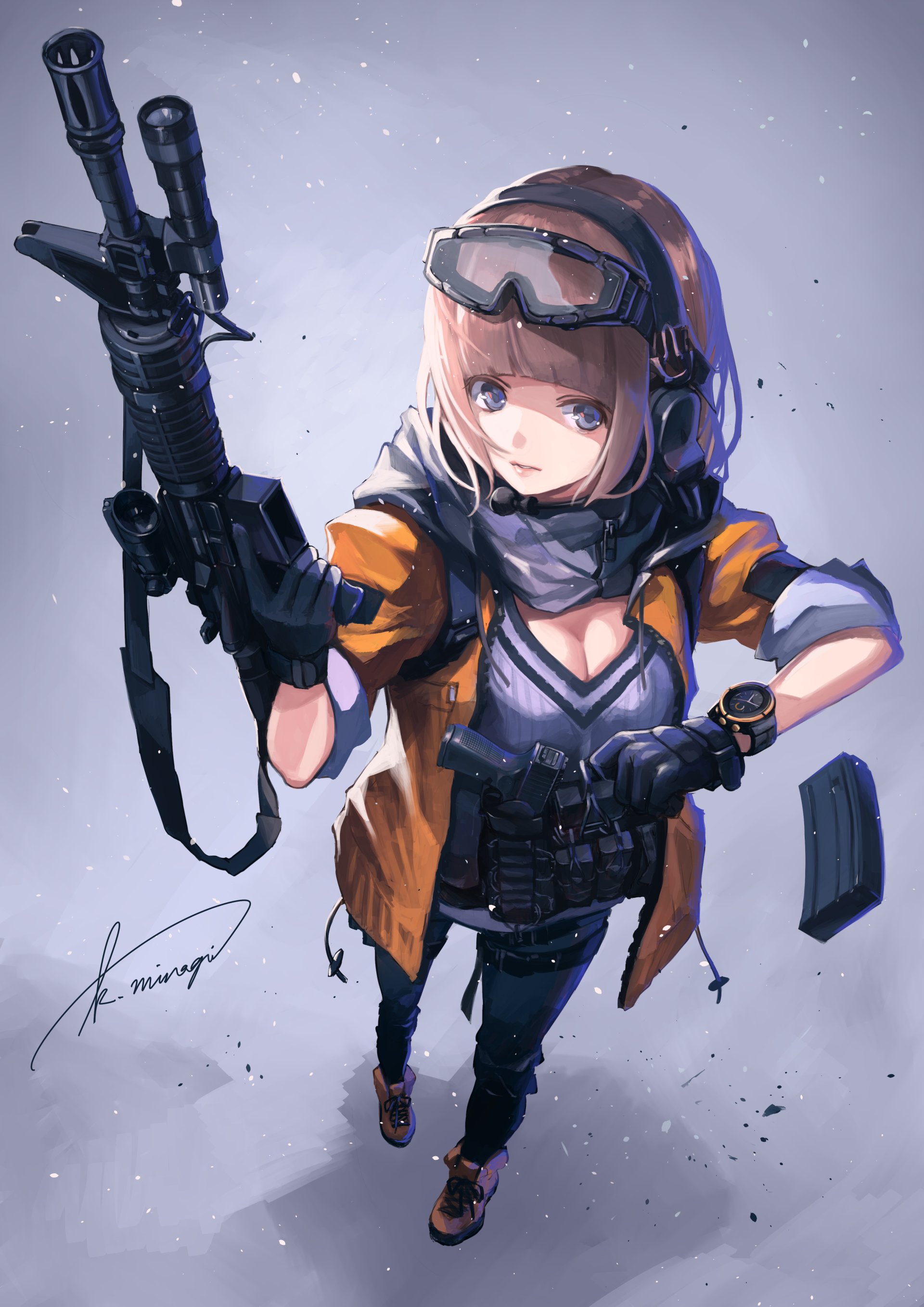 Download Short Hair Watch Goggles Assault Rifle Pistol Gun Anime ...