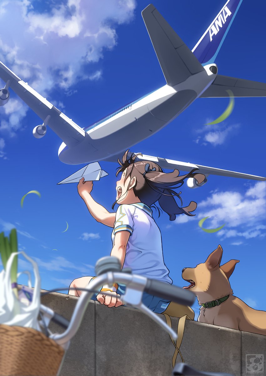 Download Cloud Sky Twintails Dog Airplane Paper Plane Anime Original ...