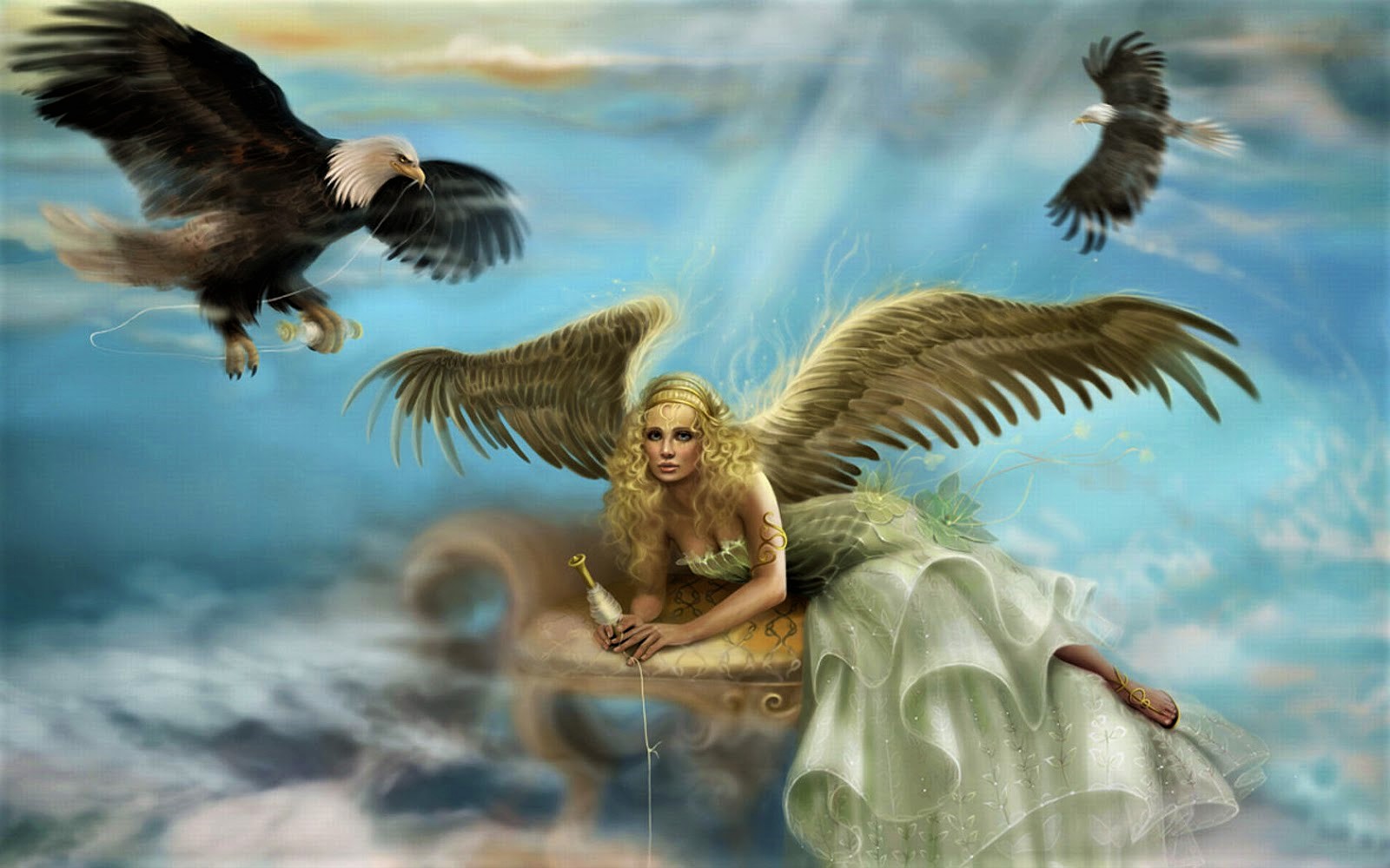 Download Cloud Eagle Blonde Fantasy Angel Art