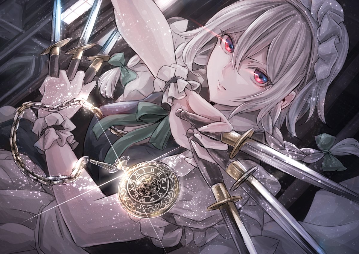 Download Pocket Watch White Hair Red Eyes Weapon Knife Sakuya Izayoi ...