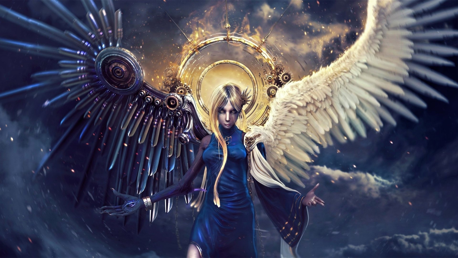 Steampunk Angel of Fantasy with Majestic Wings