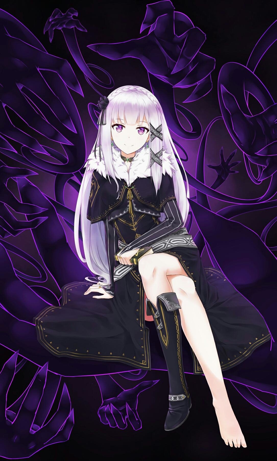 Download Emilia (Re:ZERO) Demon Black Dress White Hair Anime Re:Zero ...