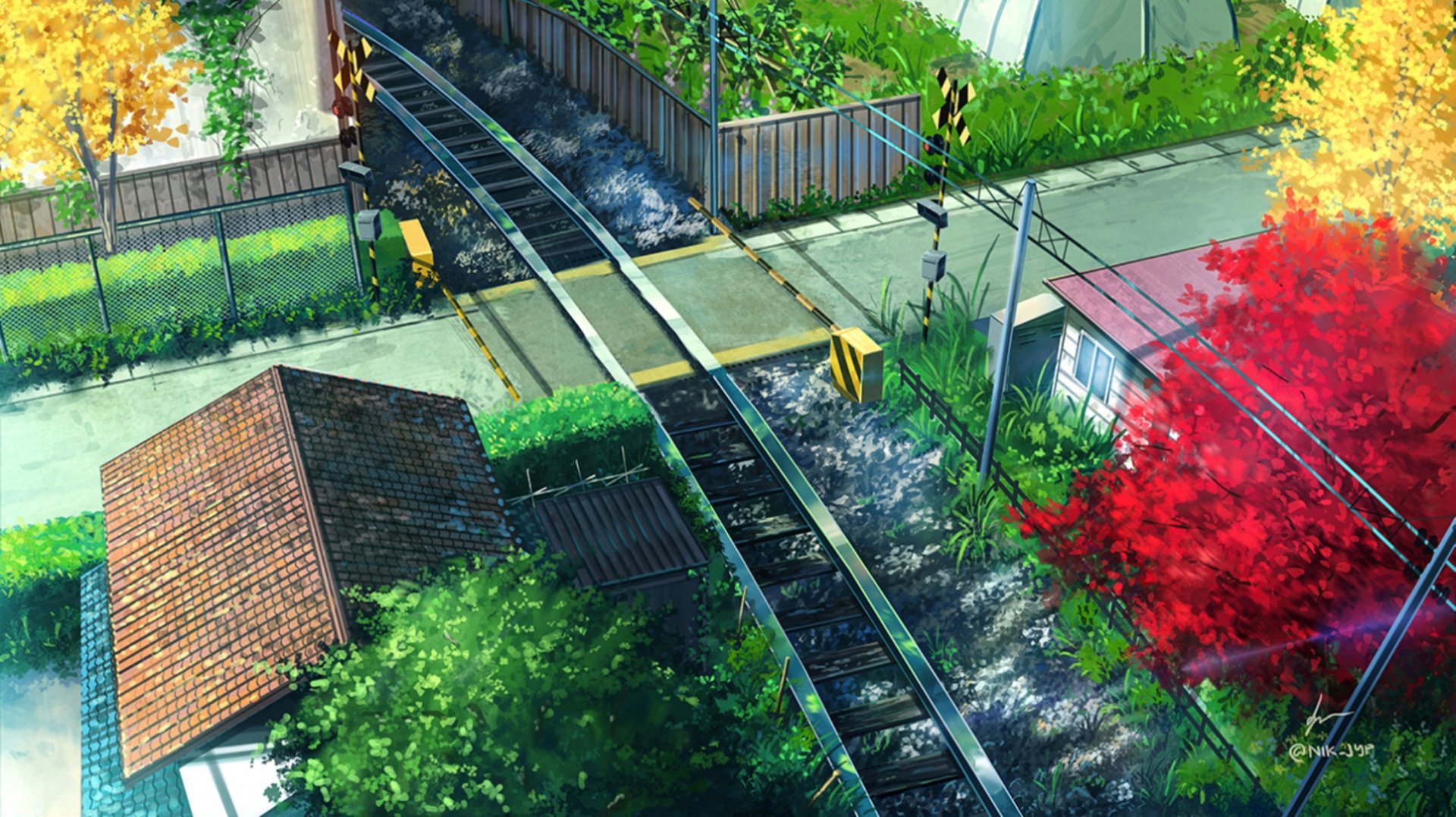 Lush Tracks: An Anime Journey Through Vibrant Streets and Greenery