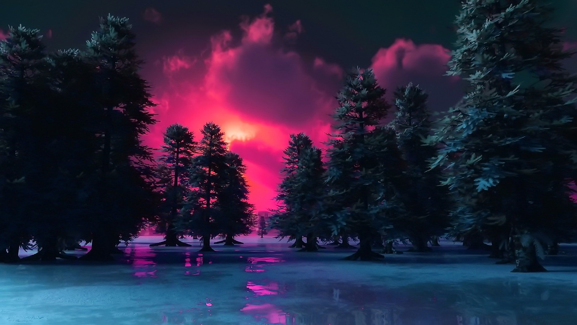 Enchanted Forest at Twilight: A CGI Sunset Dream