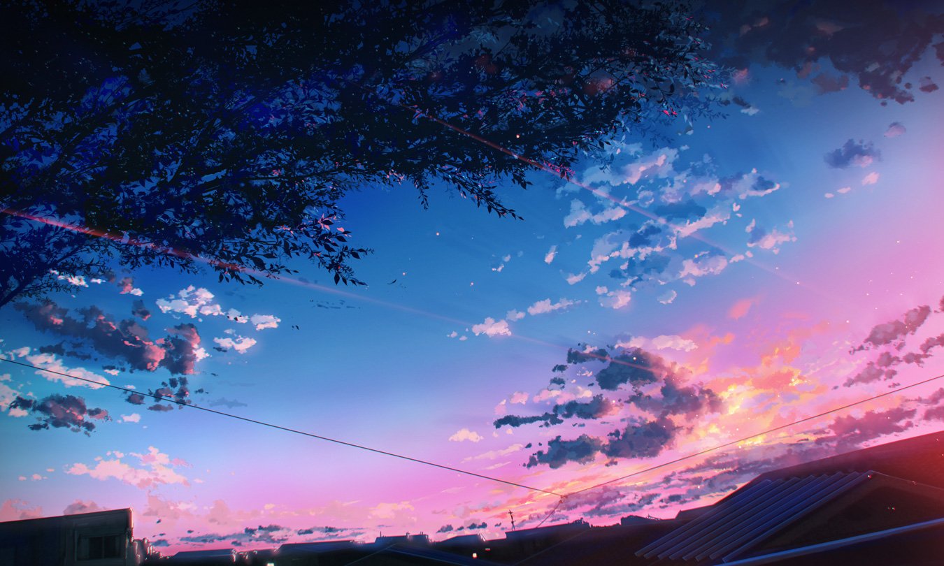 Anime Sunset Over Rooftops: A Stunning Sky at Sunrise and Dusk