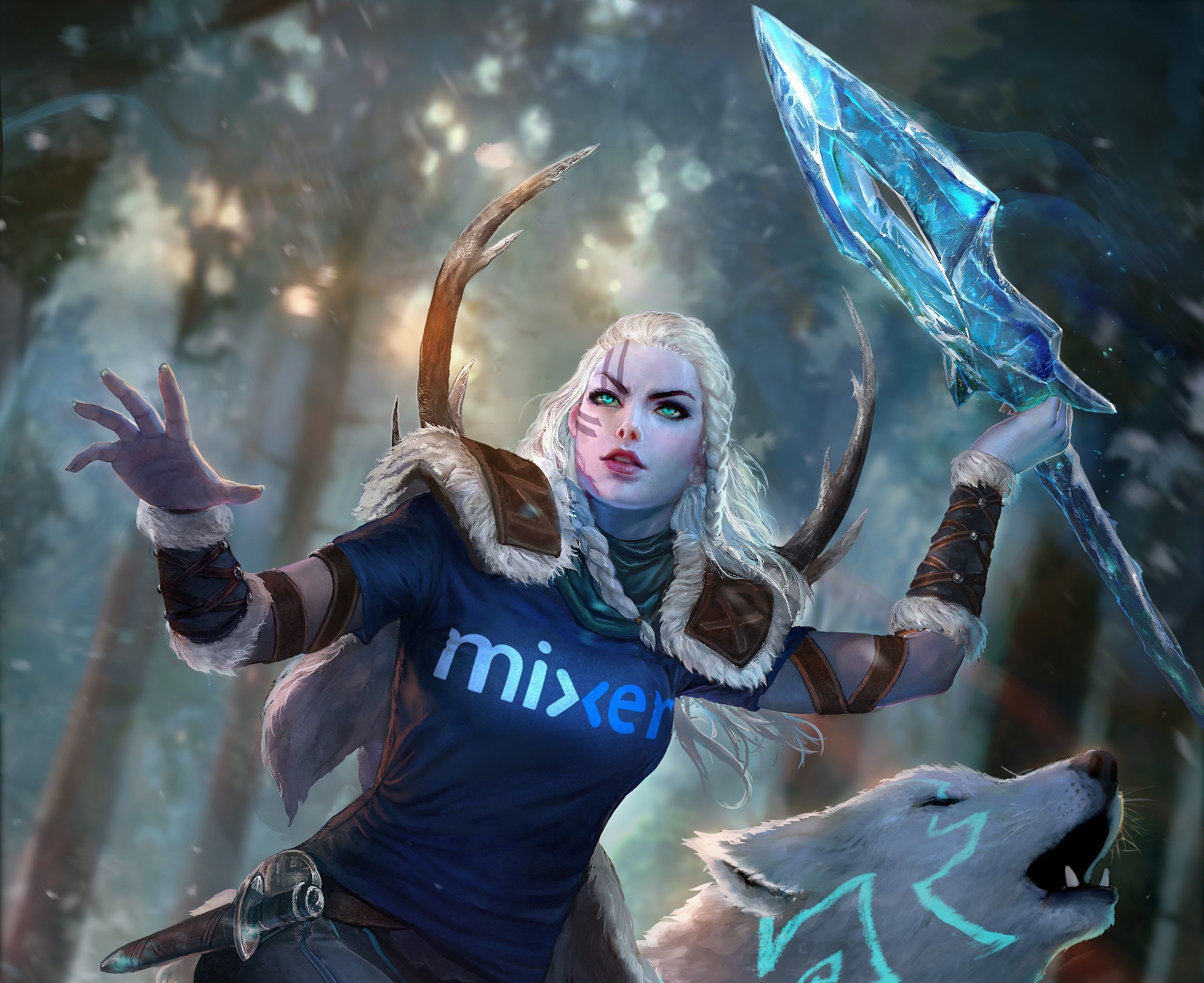 Download Green Eyes Blonde Skadi (Smite) Spear Wolf Video Game Smite Art