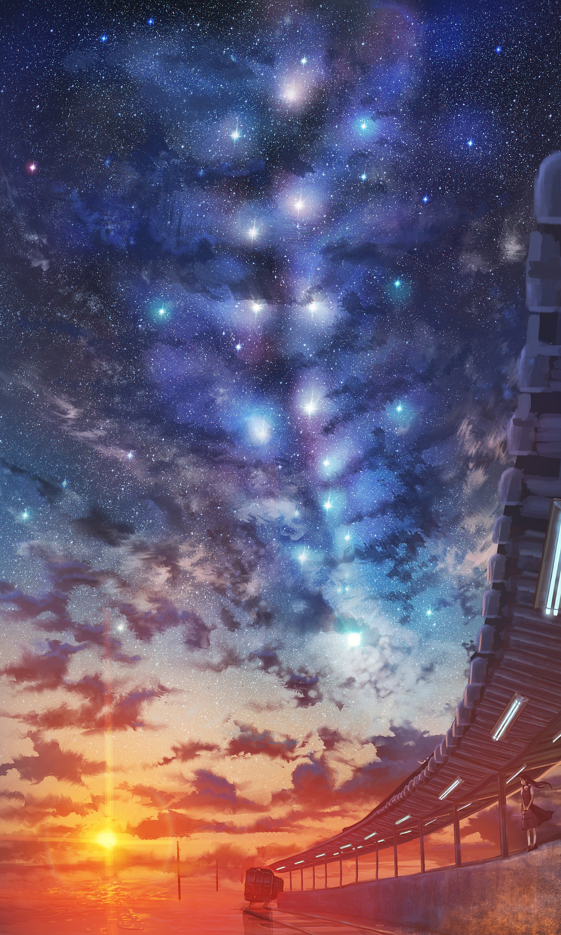 Download Starry Sky Train Train Station Sunset Anime Original Anime ...