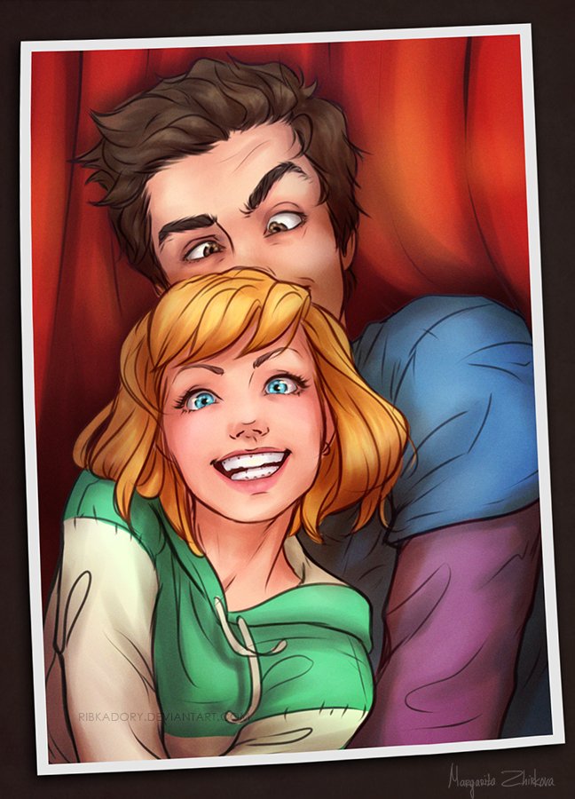 Download Peter Parker Blonde Smile Cute Gwen Stacy Comic Spider Man Art
