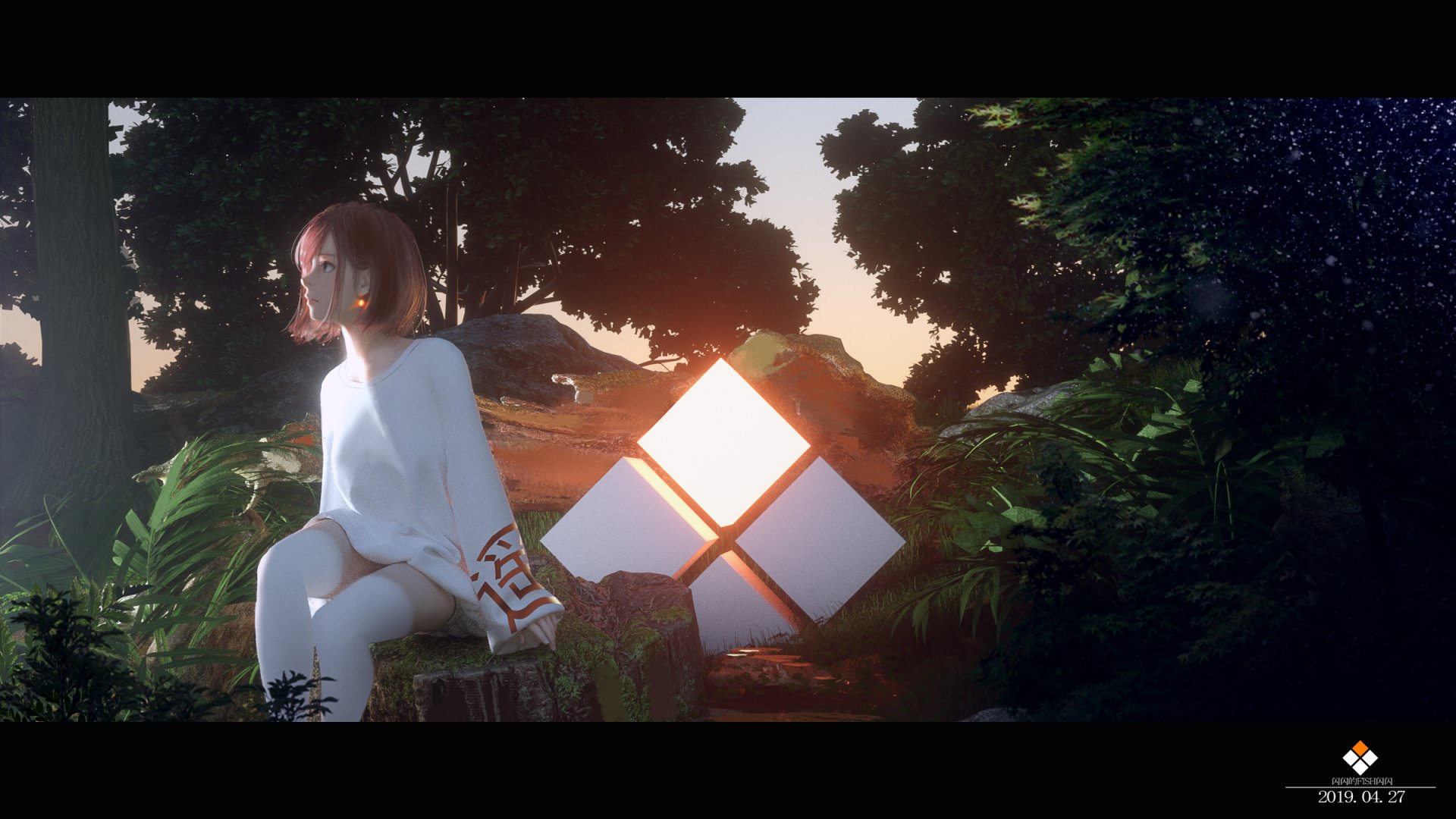 Serene Anime Girl in Enchanted Forest Glow