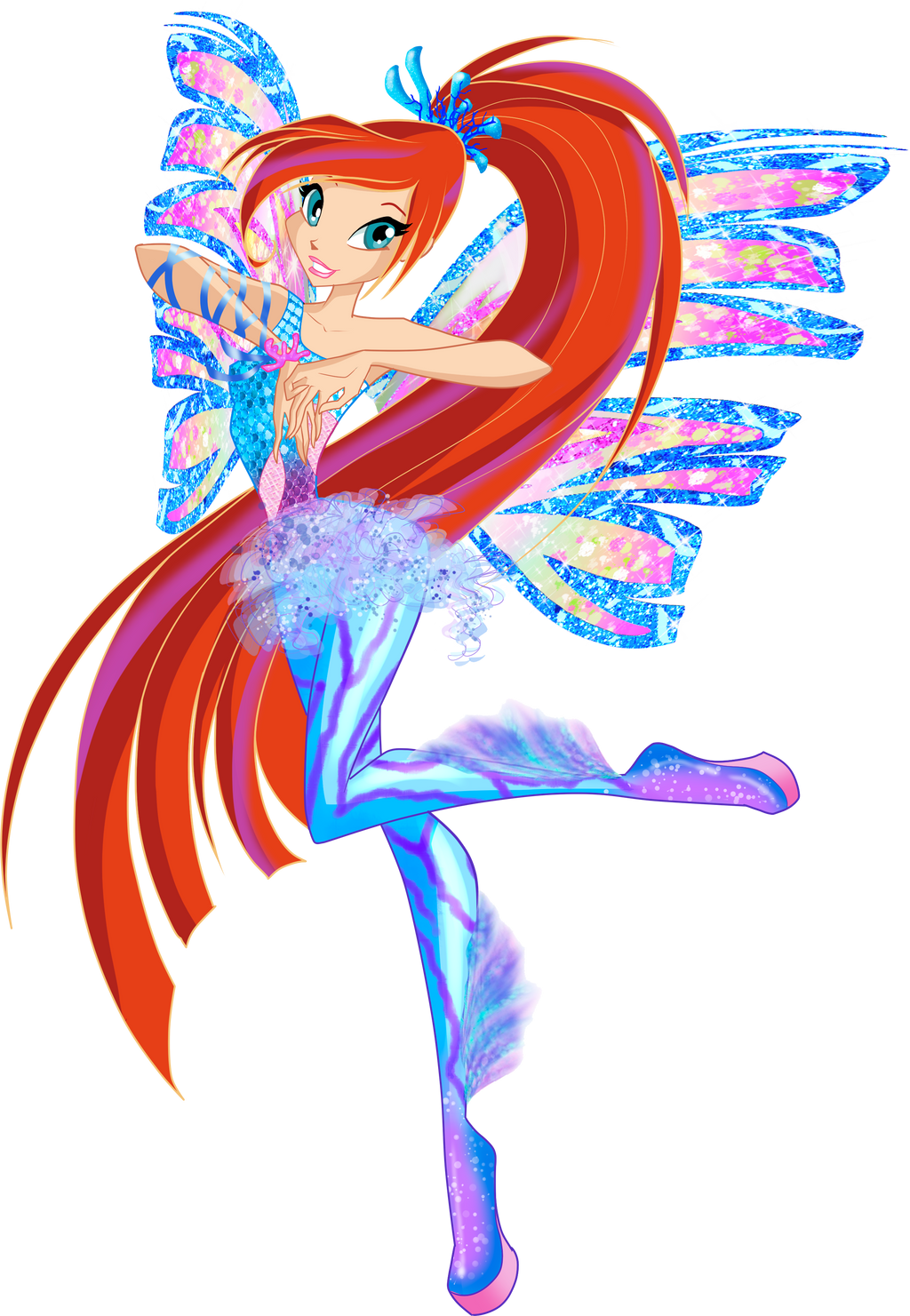 Download Long Hair Blue Eyes Two-toned Hair Red Hair Fairy Wings Bloom ...