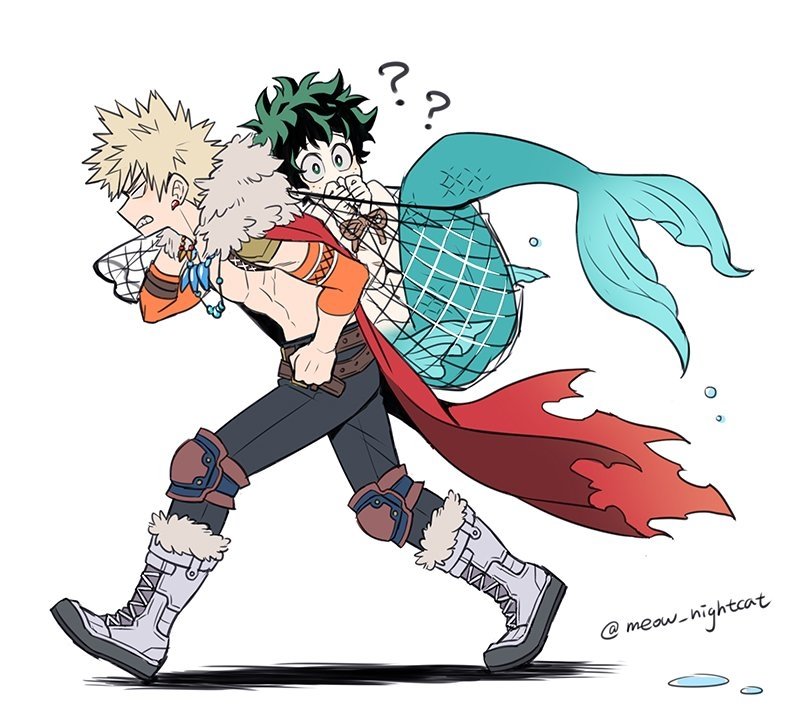 Download Blonde Green Hair Merman Katsuki Bakugou Izuku Midoriya Anime ...