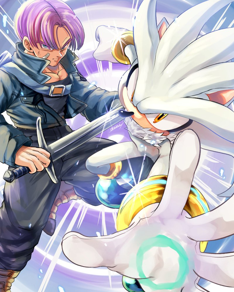 Download Silver The Hedgehog Trunks (Dragon Ball) Anime Crossover Art