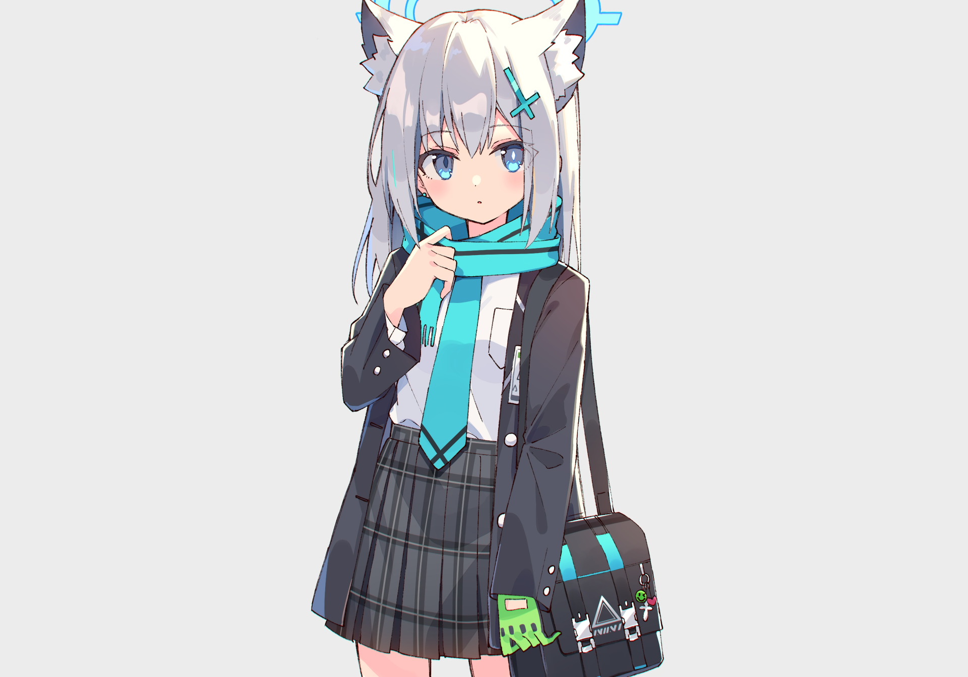 Download Animal Ears Blue Eyes School Uniform White Hair Video Game ...