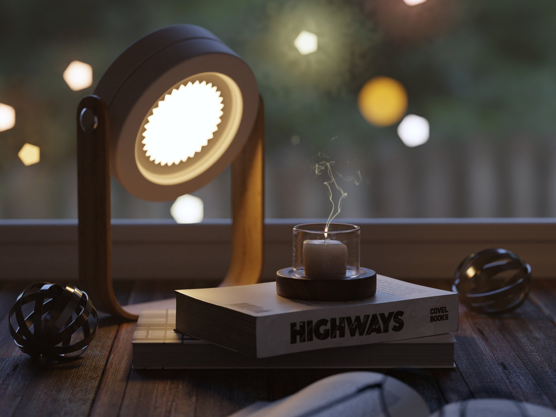 Moody reading corner with a burning candle, stylized lamp by N0tYasashii