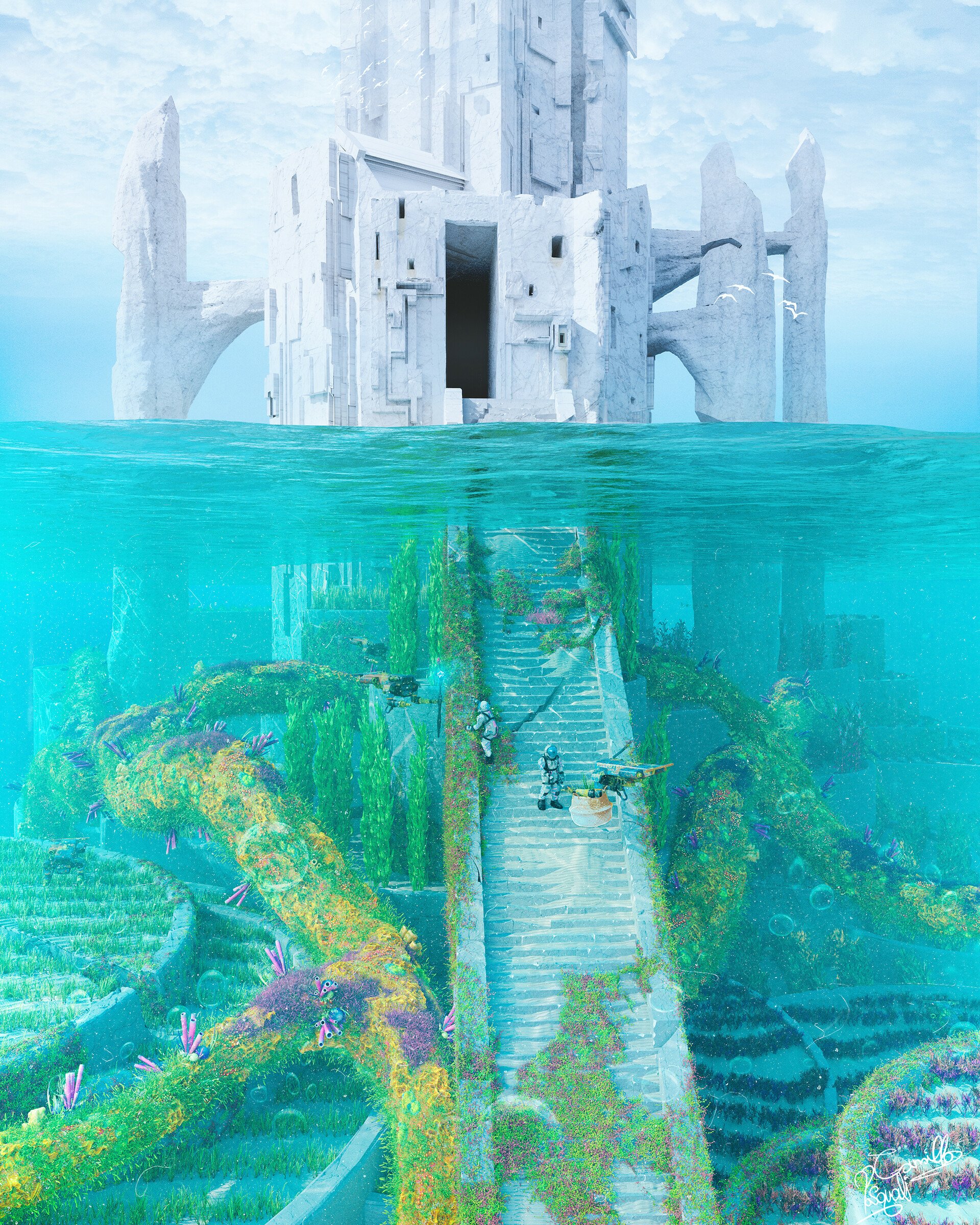 Download Sci Fi Building Underwater Ruin Fantasy Art