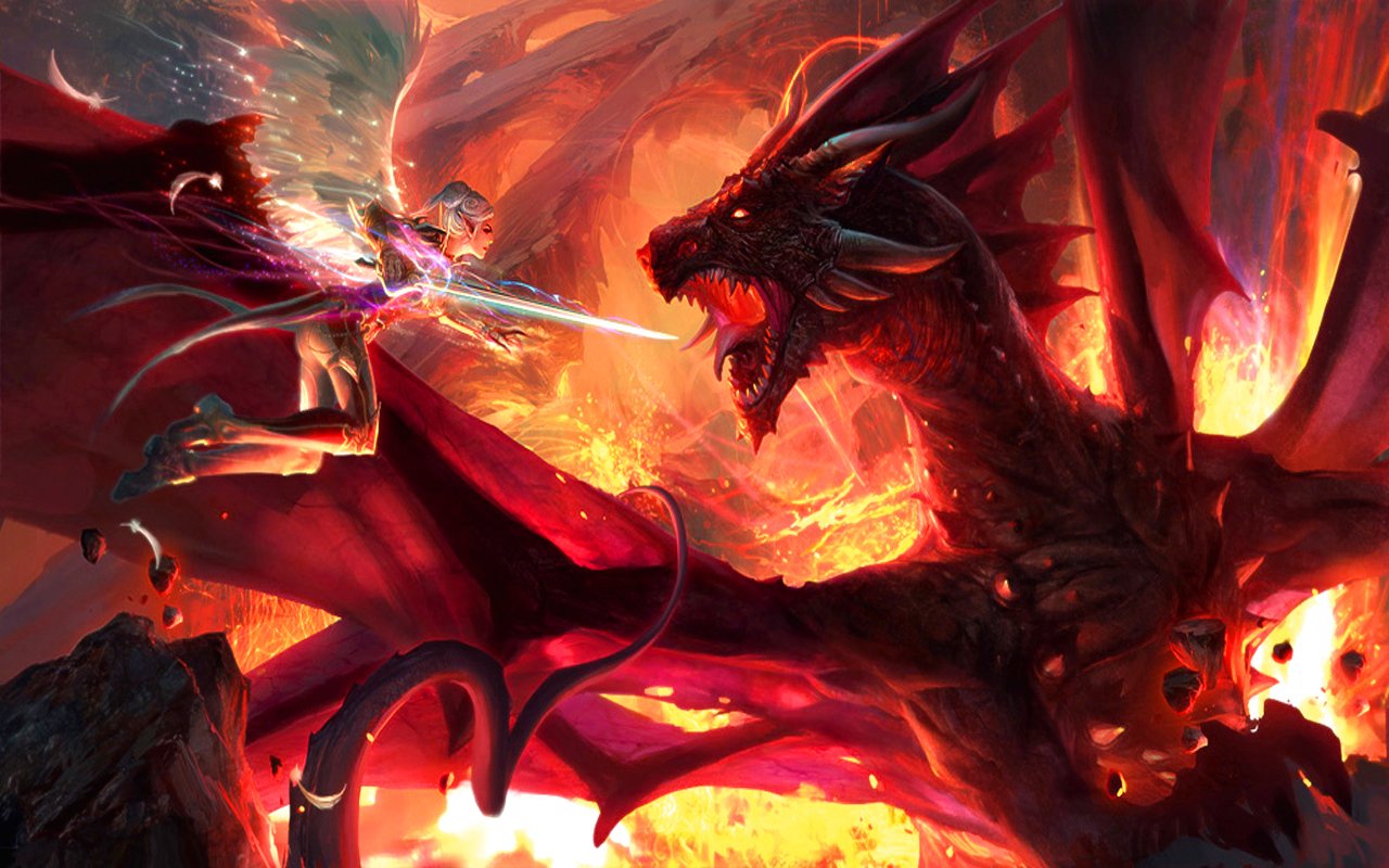 Epic Battle in Fantasy Realm: Warrior vs. Dragon