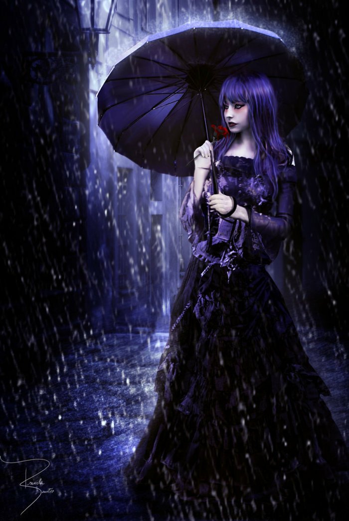 Enigmatic Elegance in Dark Gothic Rain