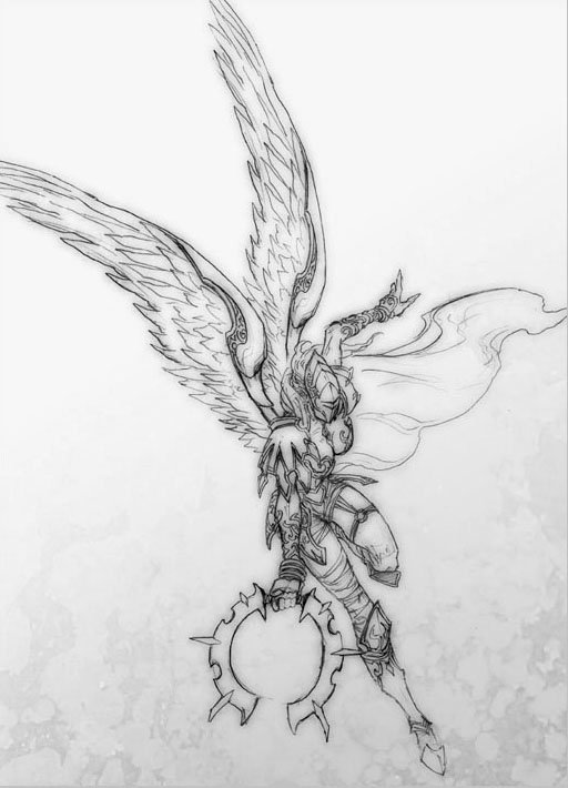 Inked Seraphim — Winged Warrior with Spiked Halo