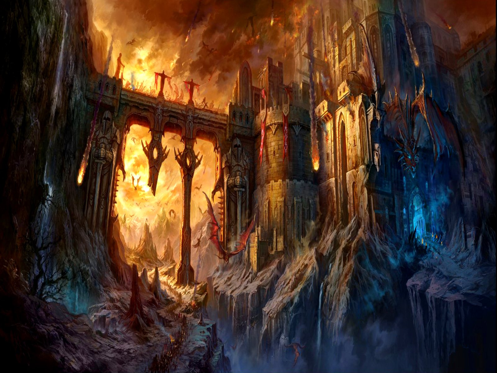 Dragons Over the Fiery Fantasy Landscape