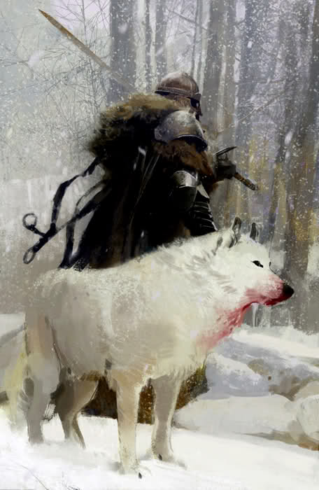 Fierce Fantasy Warrior and Loyal Snow Wolf