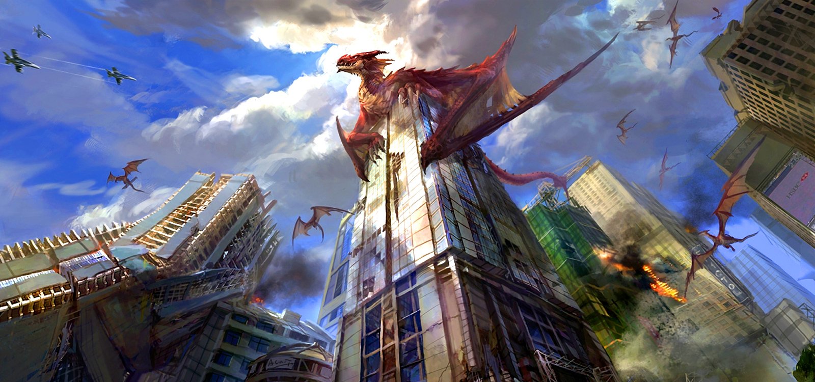 Epic Fantasy: Dragons Over Urban Skies