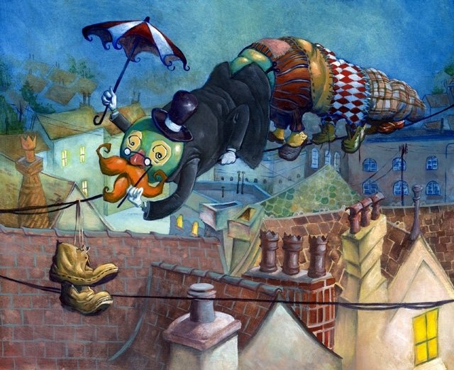 Download Storybook Fantasy Whimsical Flying Rooftops Art