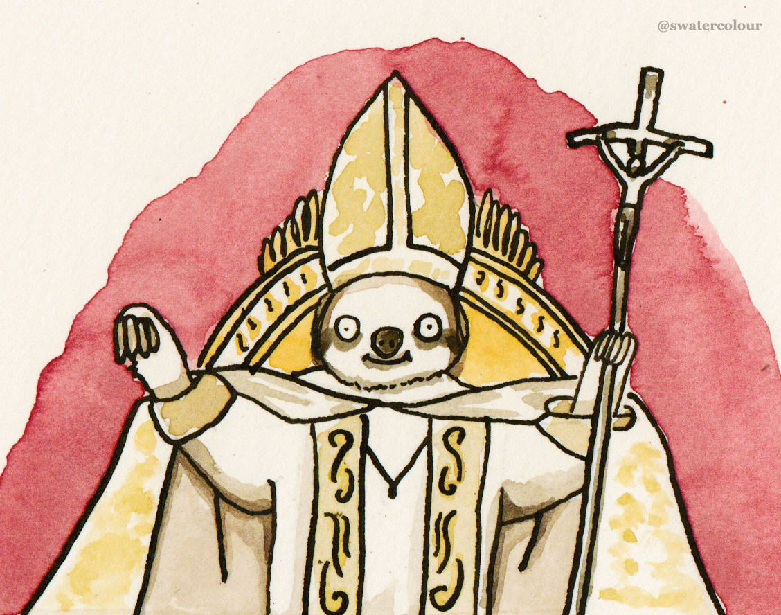 Download Animal Sloth Pope Illustration Watercolor Art
