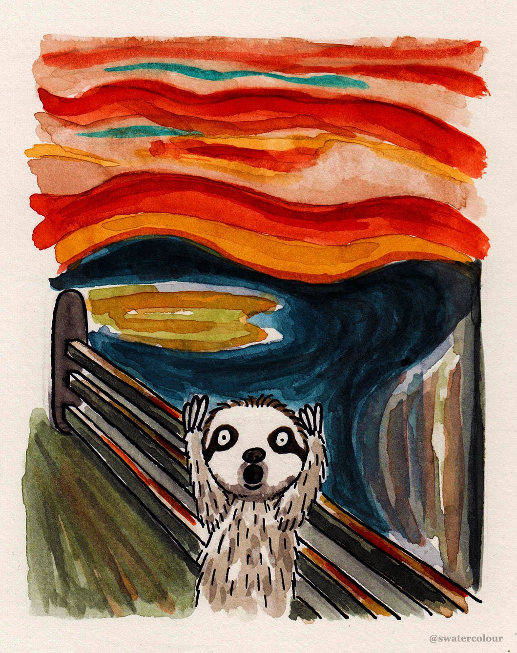 Download Animal Sloth Parody Painting The Scream Art