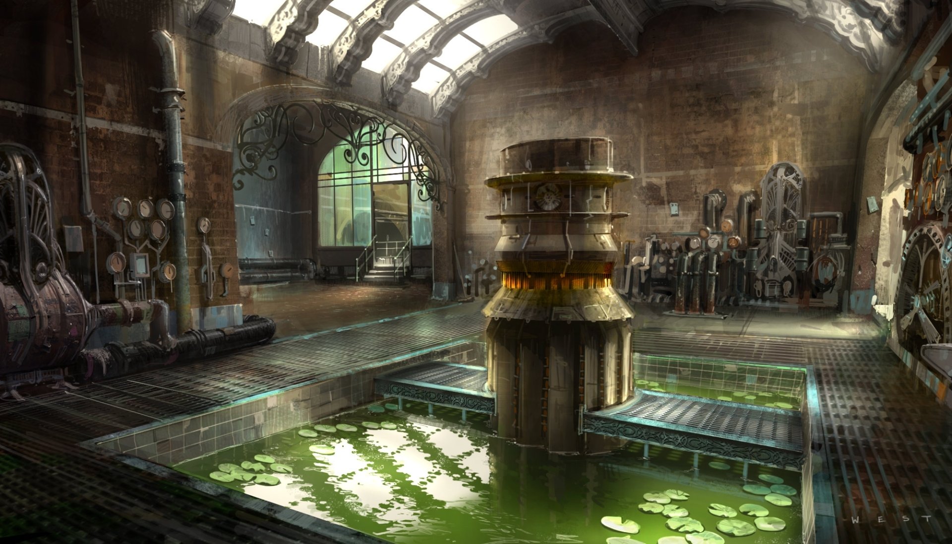 Download Sci Fi Steampunk Abandoned Room Industrial Design Water ...