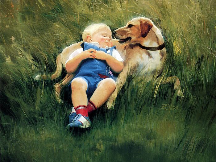 Whimsical Bonds: A Child and Dog in Harmony