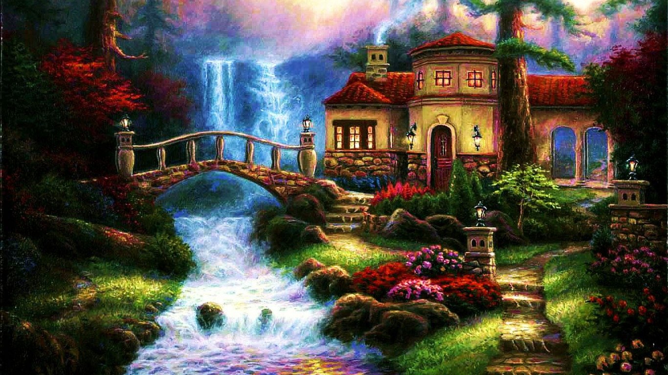 Artistic Serenity: A House by the Waterfall