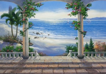 Serene Coastal Vista: An Artistic Seascape Painting