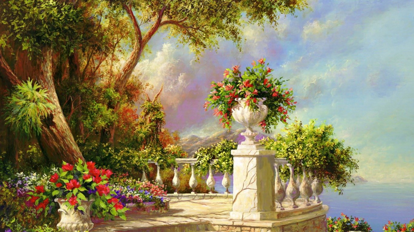 Sunlit Garden Terrace: A Masterpiece in Bloom