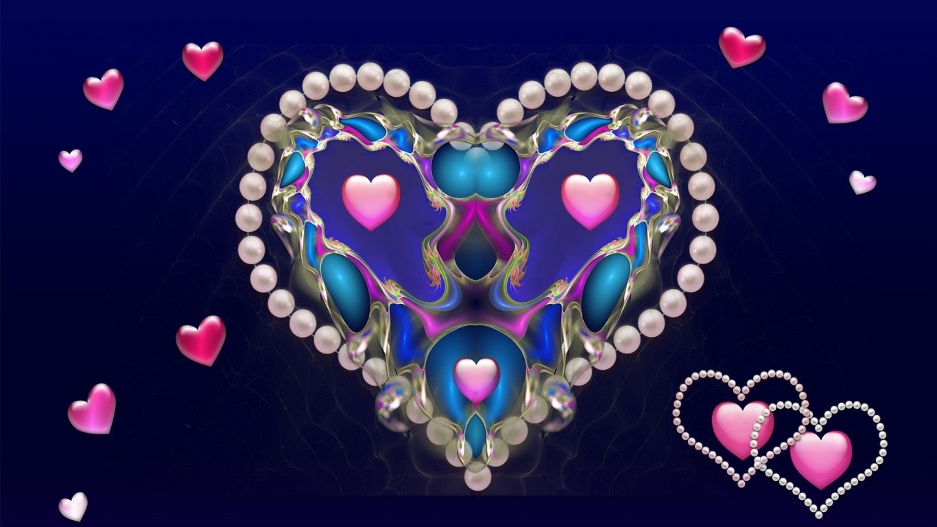 Abstract Pearl-Embraced Hearts in Blue and Pink for Valentine's Day