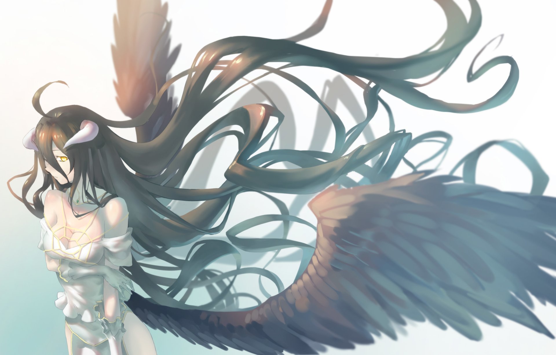 Download Wings Yellow Eyes Albedo (Overlord) White Dress Black Hair ...