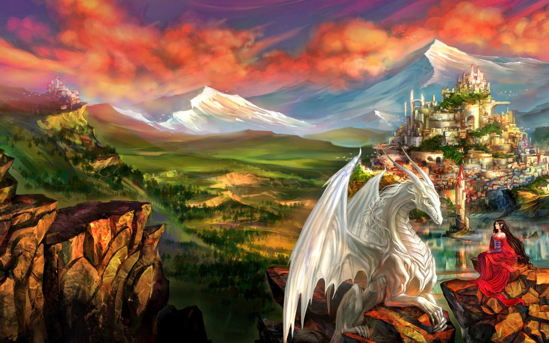 Download Landscape Mountain Castle Dragon Village Fantasy City Fantasy ...