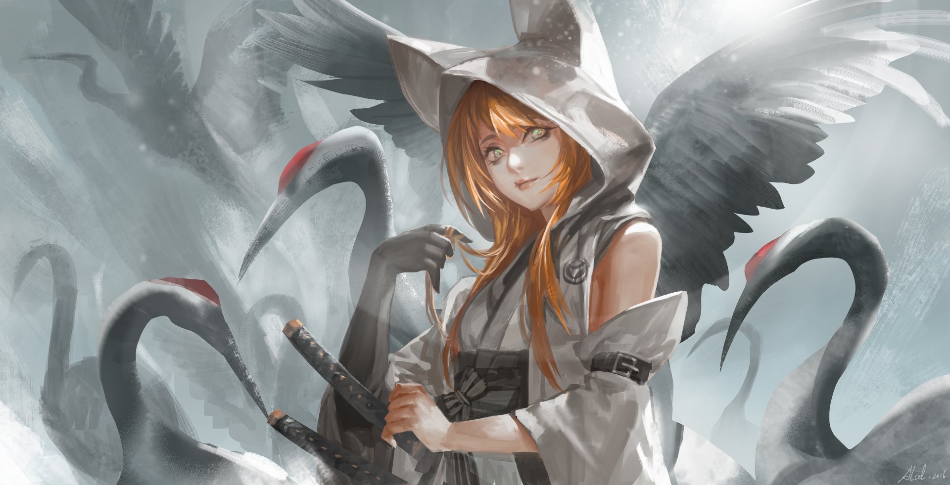Pixiv Fantasia: Enigmatic Anime Guardian with Wings and Shadows