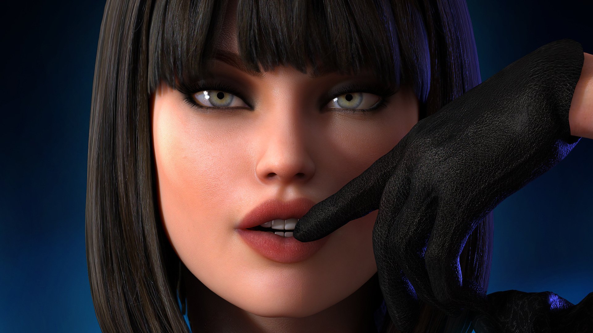 Download Green Eyes Glove Face CGI Hand Woman Artistic Art