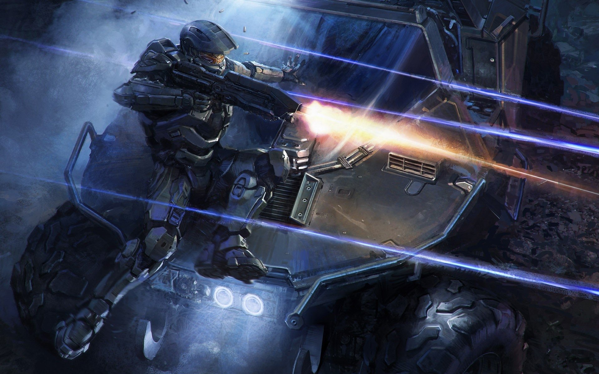 Master Chief: Halo’s Ultimate Warrior in Action with Gun and Battle Vehicle